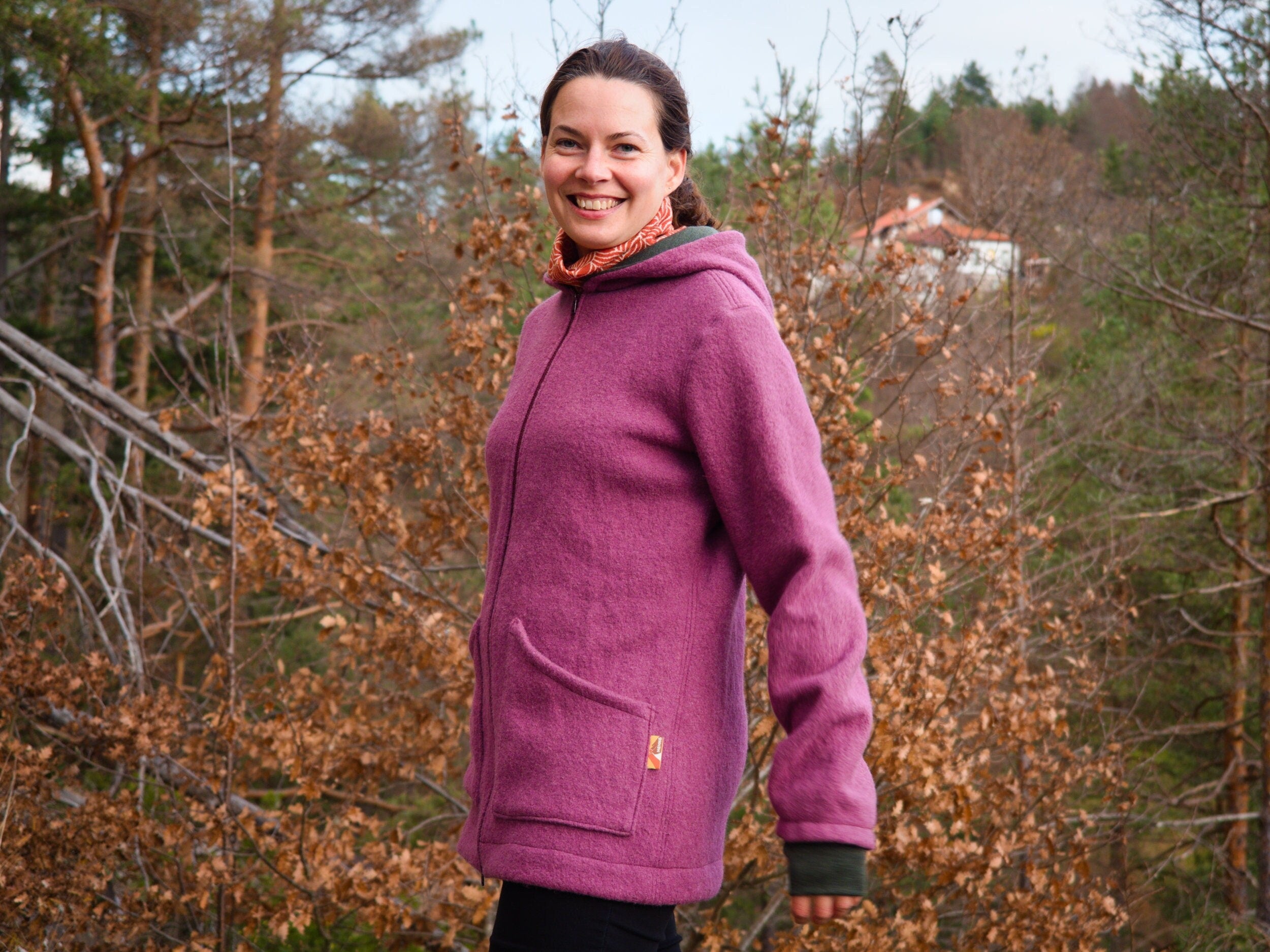 Boiled Wool Coat with Merino Cuffs and Hood | 100% Wool Cardigan for ...